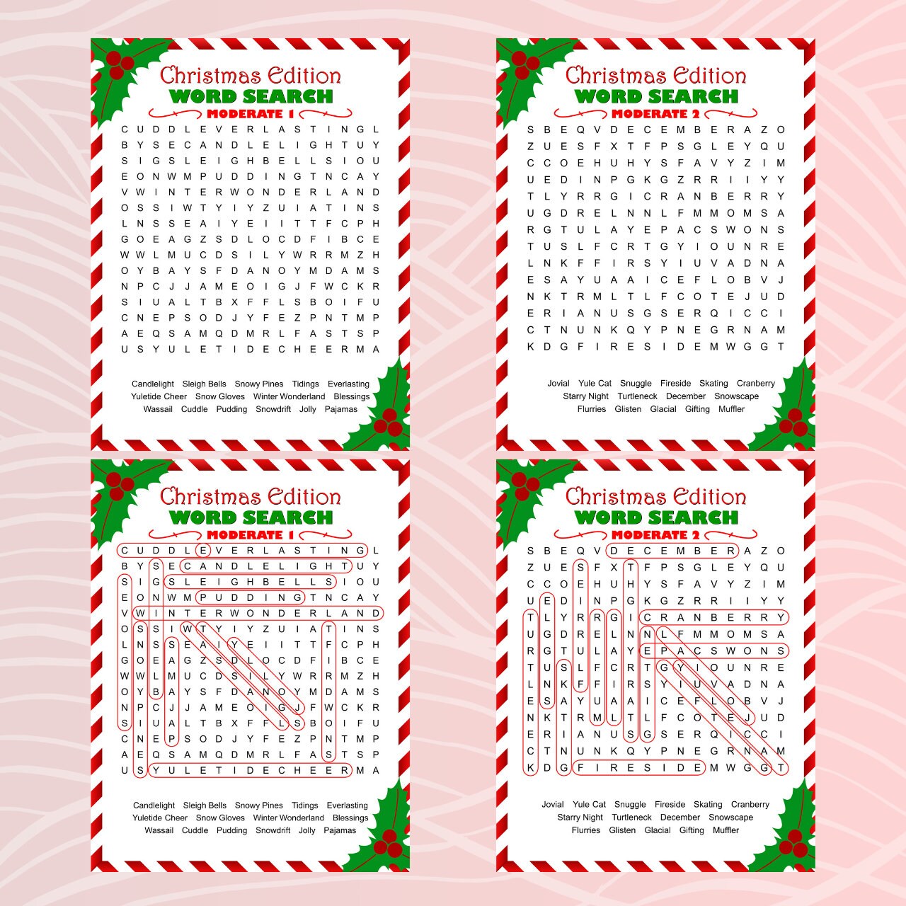 Christmas Word Search Pack: 5 Moderate Puzzles With Solutions ...