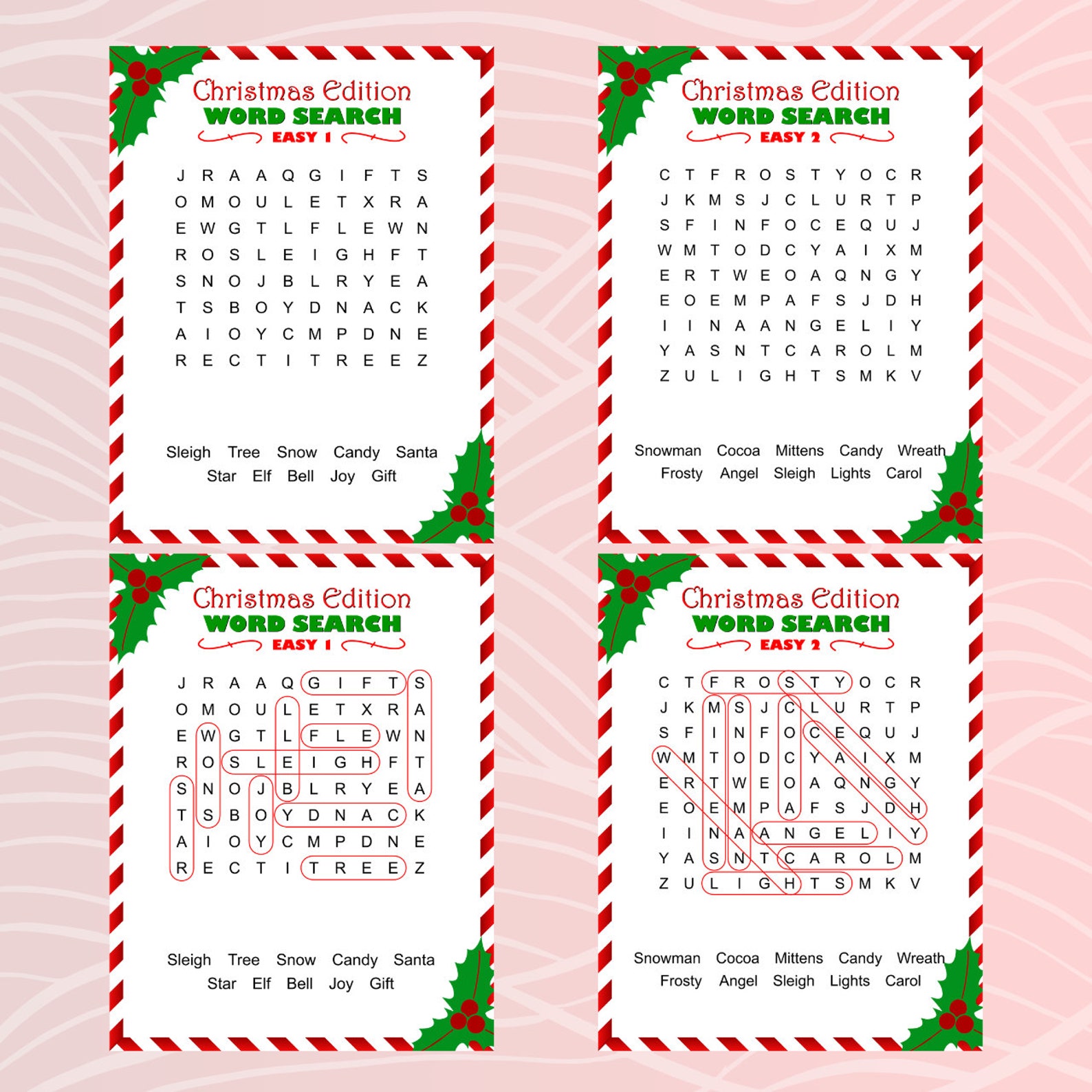 Christmas Word Search Bundle: 5 Easy, 5 Moderate, 5 Hard | Printable ...