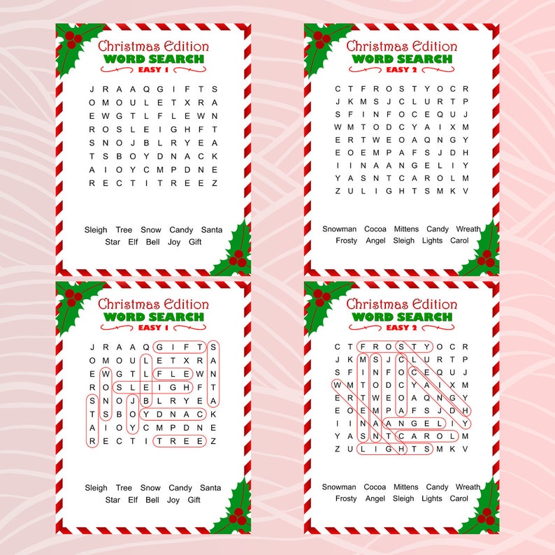 Christmas Word Search Bundle: 5 Easy, 5 Moderate, 5 Hard | Printable ...