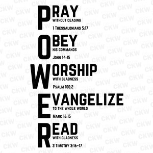 POWER SVG PNG Pray Obey Worship Evangelize Read Vector Design Christian ...