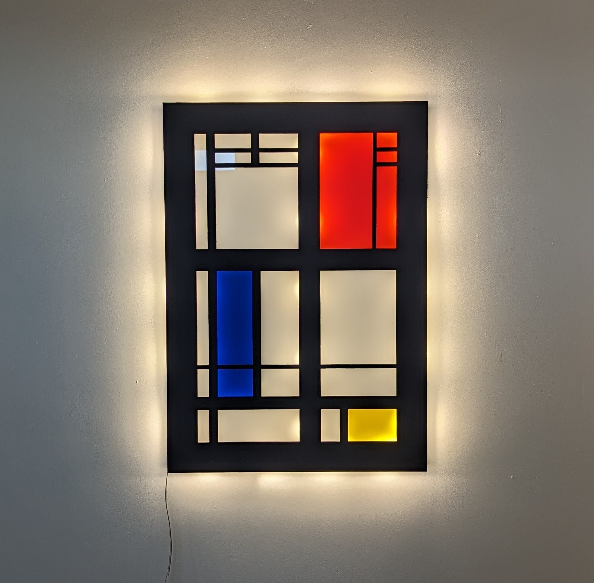 LED Backlit Composition With Red, Yellow, Blue Inspired Wall Art A3 - Etsy