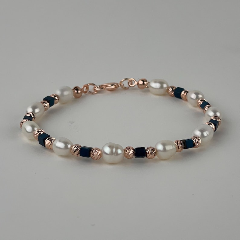 Mens Pearl Bracelet | Freshwater Pearl Rose Gold Bracelet for Men ...
