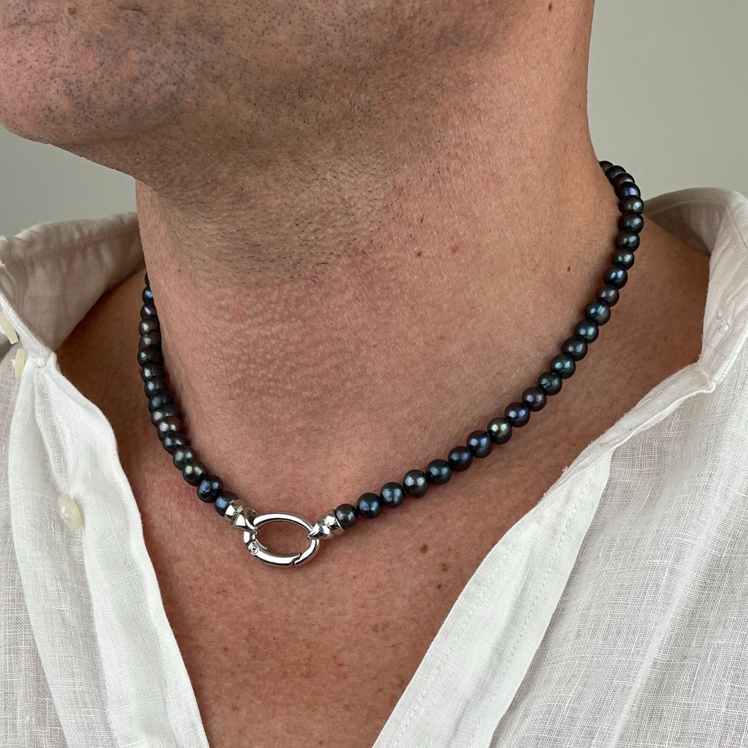 Mens Black Pearl Necklace | Freshwater Black Pearl Necklace for Men ...