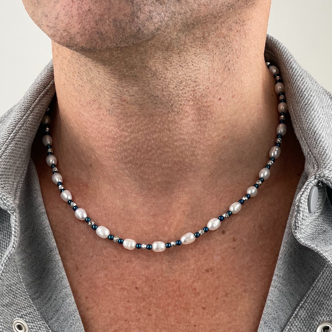 Mens Freshwater Pearl Necklace With Hematite | Real Pearl Necklace for ...