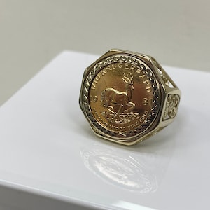 9ct Yellow Gold Krugerrand Coin Set Ring - Etsy