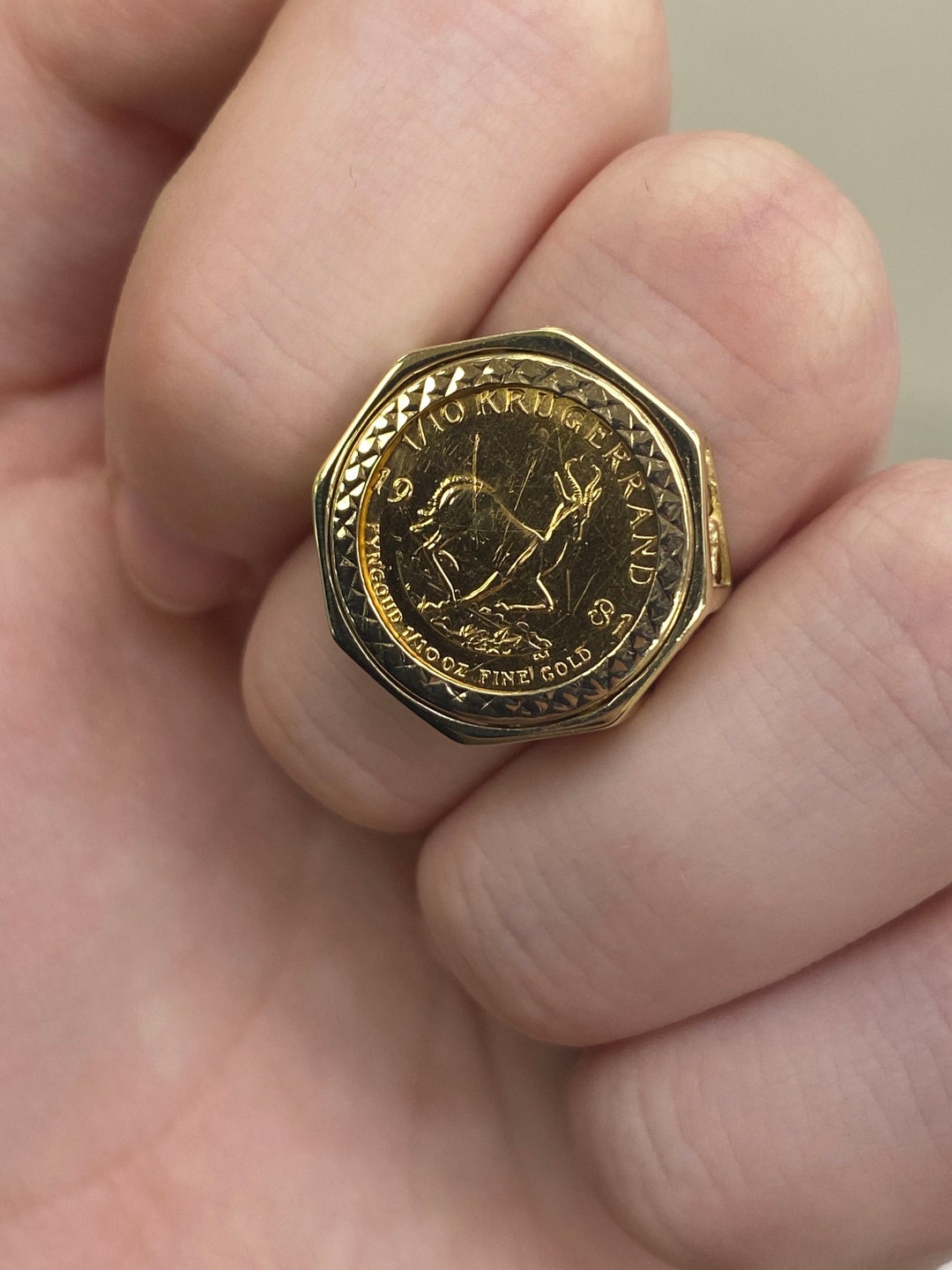 9ct Yellow Gold Krugerrand Coin Set Ring - Etsy