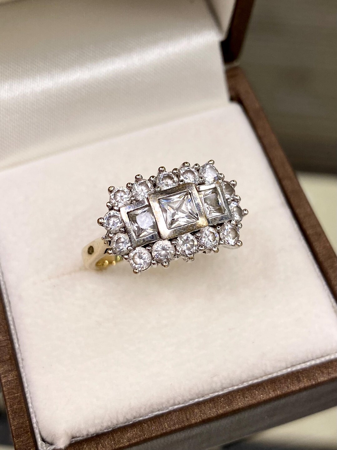 9ct Yellow Gold Ladies Cubic Zirconia Boat Cluster Ring - Etsy