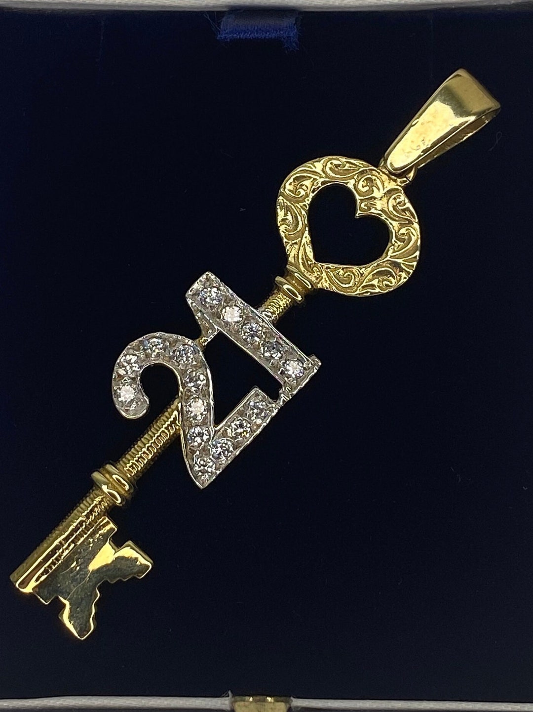 9carat Yellow Gold Cubic Zirconia ‘21’ Key Pendant - Etsy