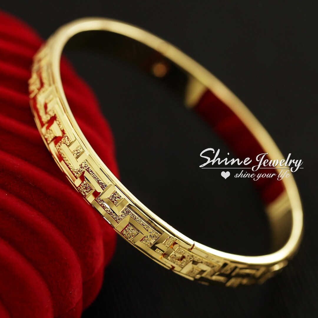 Yellow Gold Filled Greek Key Bangle, Vintage Antique Style Bangle, 8mm ...