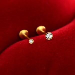 Silver / Gold 2-5mm Round CZ Threadless Push Pin Bar Stud Ball Earring ...