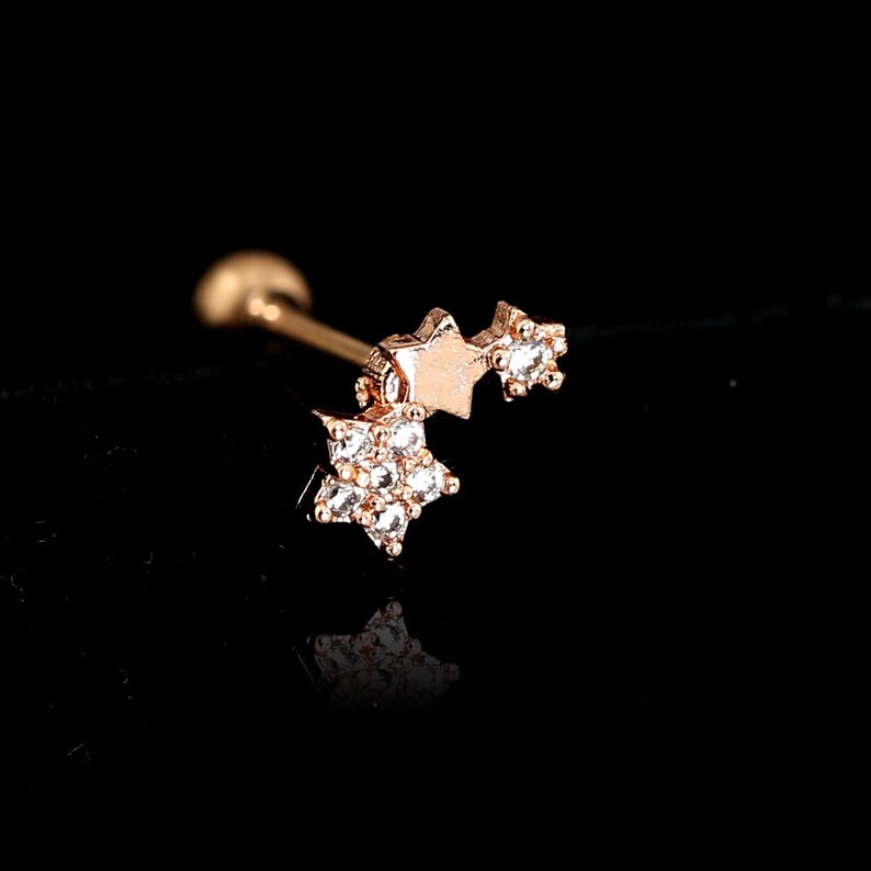 Trilogy 3-star Ear Climber, Stars Curve Bar Ear Cartilage Helix Conch ...