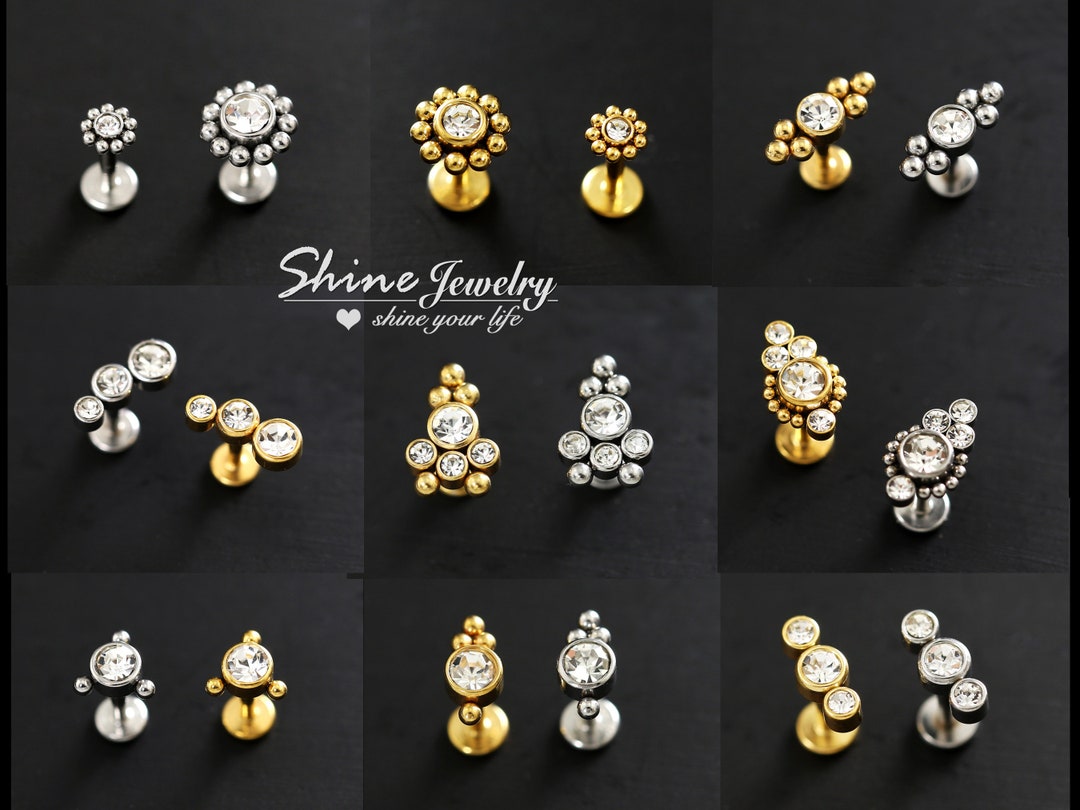 Crystal Dots Vintage Bar Ball Ear Cartilage Helix Tragus Conch Stud ...