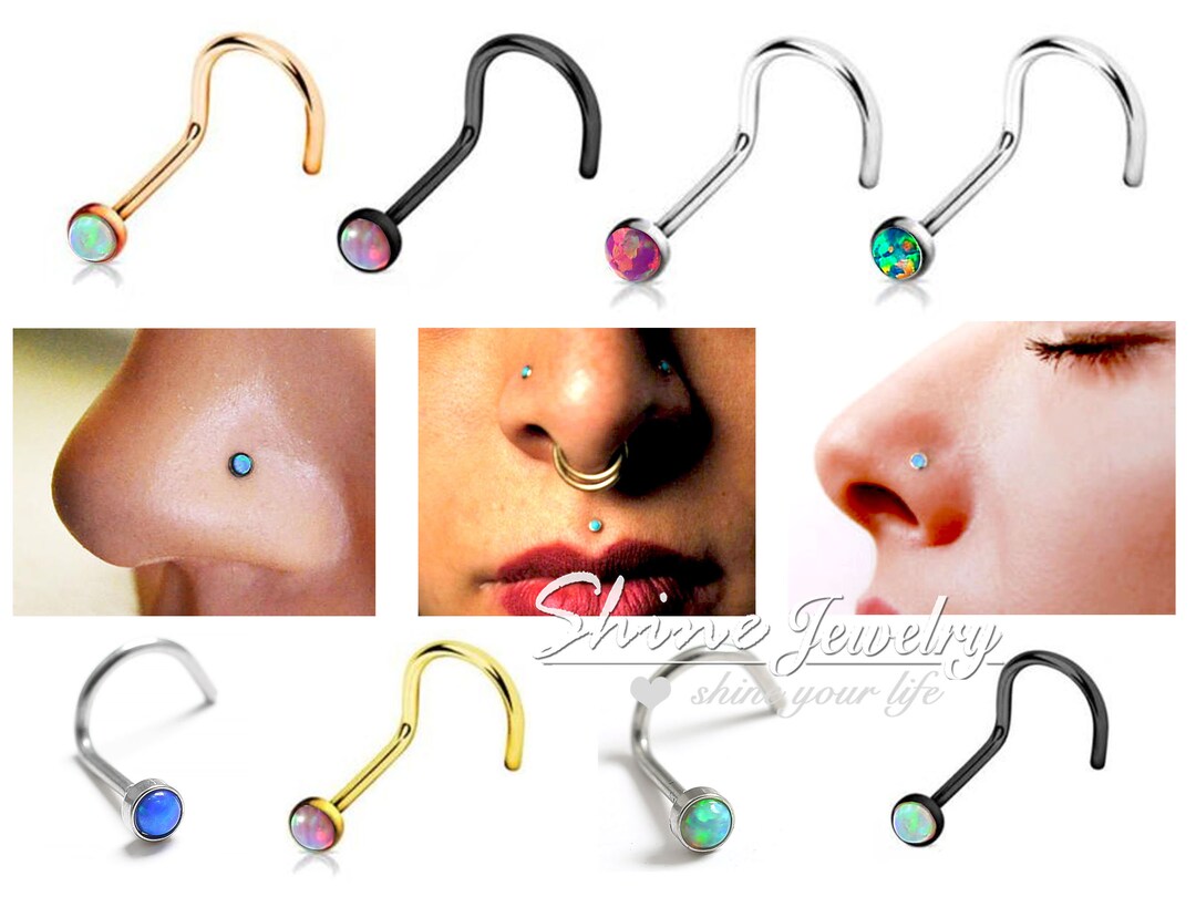 20g Opal Nose Stud, Nostril Stud, Silver / Gold / Black Nose Stud Nose ...