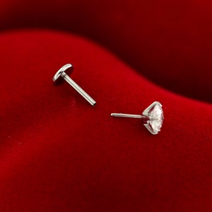 Silver / Gold 2-5mm Round CZ Threadless Push Pin Bar Stud Ball Earring ...