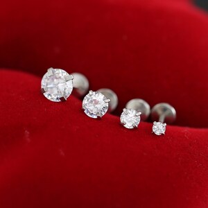 Silver / Gold 2-5mm Round CZ Threadless Push Pin Bar Stud Ball Earring ...