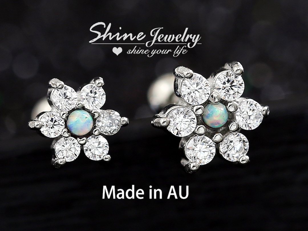 Opal Eye Bianco Cristallo Fiore Orecchio Cartilagine Helix Tragus Conchiglia Perno Orecchino ...