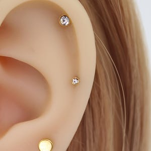 Silver / Gold 2-5mm Round CZ Threadless Push Pin Bar Stud Ball Earring ...