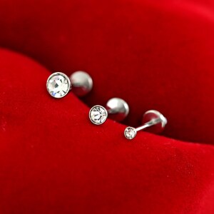 Silver / Gold 2-5mm Round CZ Threadless Push Pin Bar Stud Ball Earring ...
