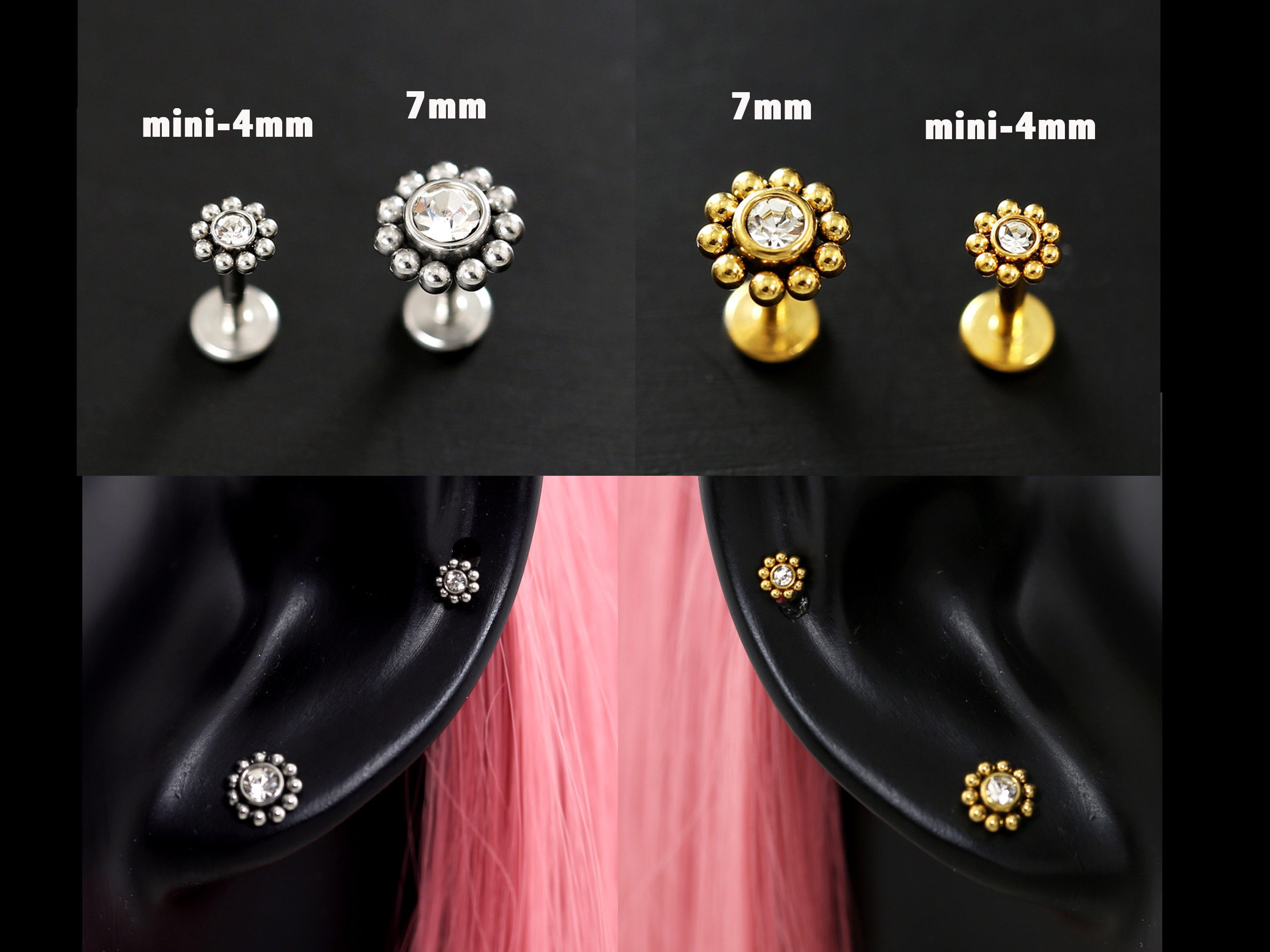 Crystal Dots Vintage Bar Ball Ear Cartilage Helix Tragus Conch Stud ...