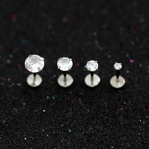 Silver / Gold 2-5mm Round CZ Threadless Push Pin Bar Stud Ball Earring ...