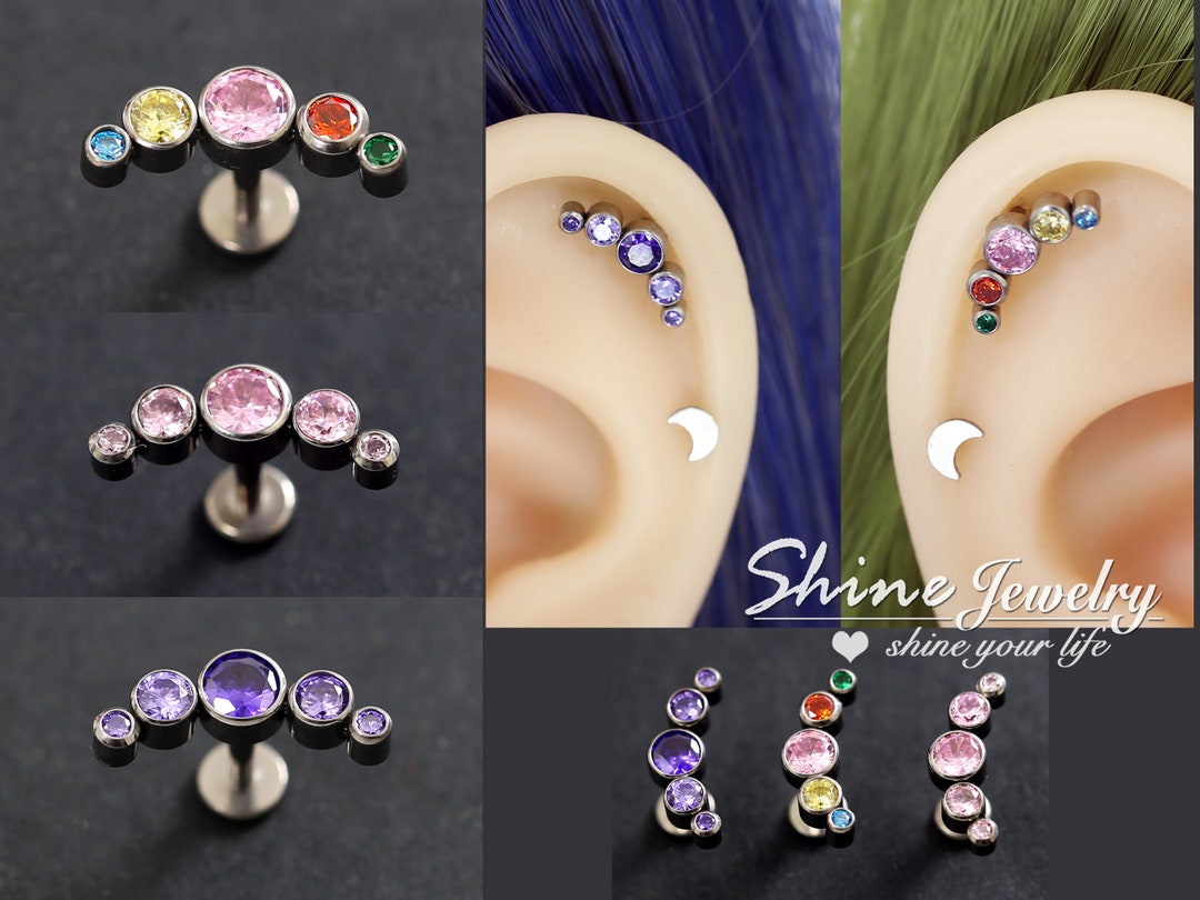 16g Titanium Crystal Curved Bar Ear Climber, Stud Earring, Internally ...