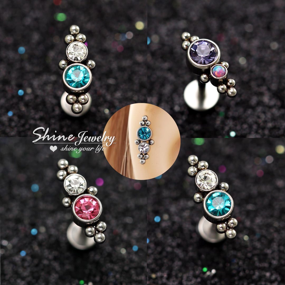 Opal Crystal Dots Bar Ball Ear Cartilage Helix Tragus Conch Stud ...
