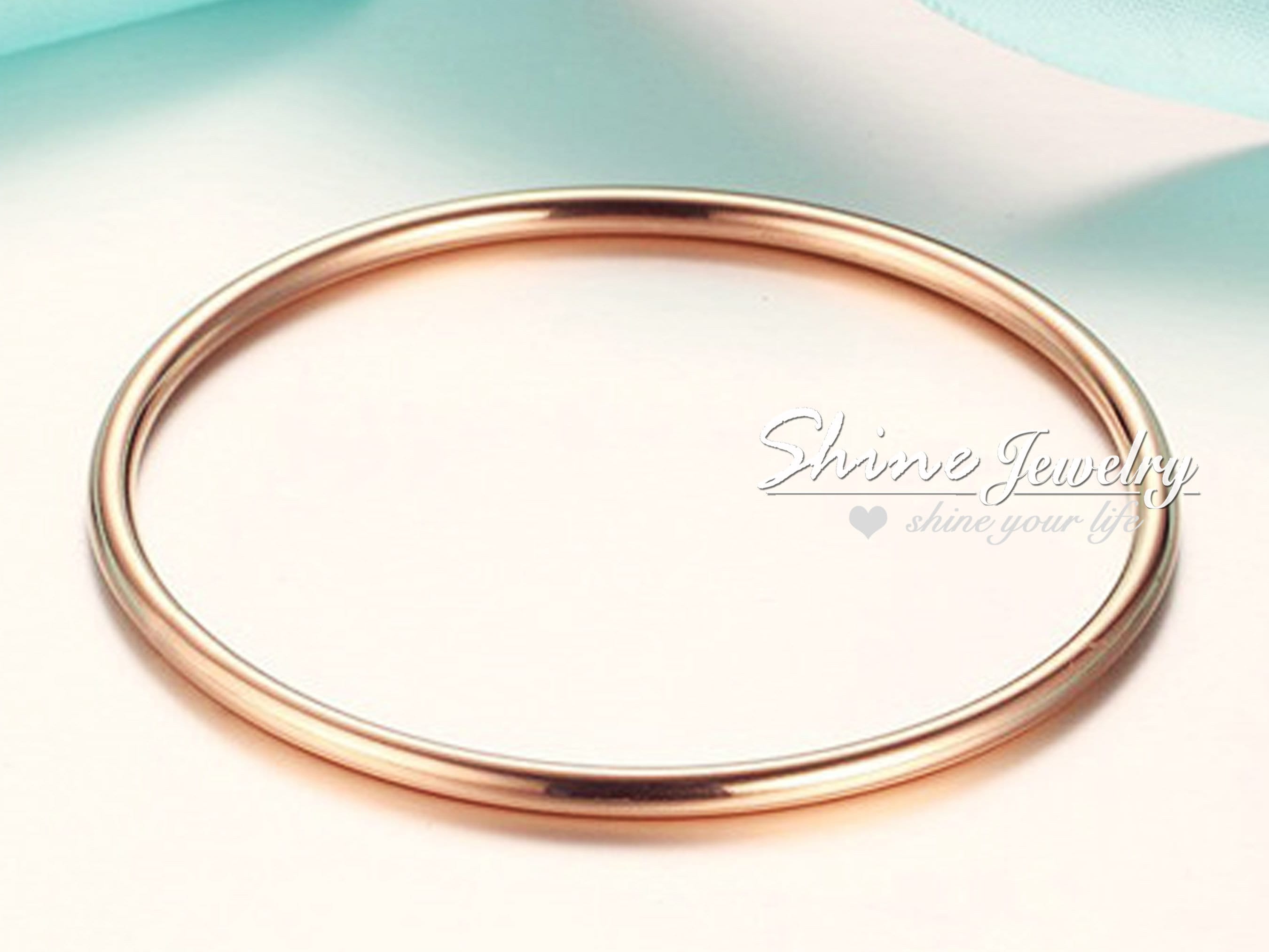 9K Pink Rose Gold Filled Classic Plain Round Bangle Womens | Etsy