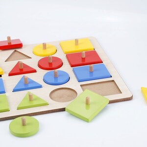 4 Color and 4 Shape Early Education Geometric Puzzle | Large Wooden ...