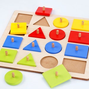 4 Color and 4 Shape Early Education Geometric Puzzle | Large Wooden ...