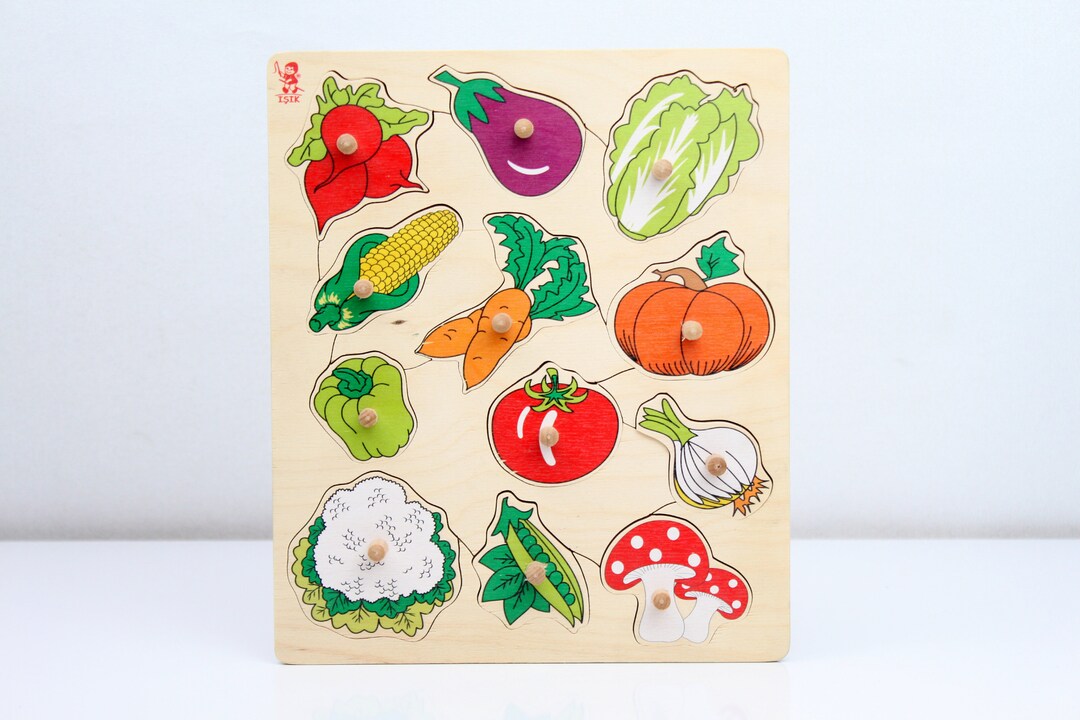 Mixed Vegetables and Fruits Puzzle, Wooden Puzzle, Learning Vegetables ...