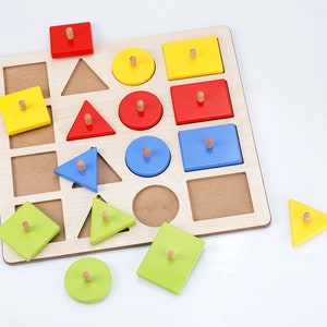 4 Color and 4 Shape Early Education Geometric Puzzle | Large Wooden ...