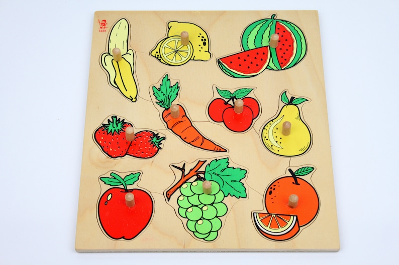 Mixed Vegetables and Fruits Puzzle, Wooden Puzzle, Learning Vegetables ...