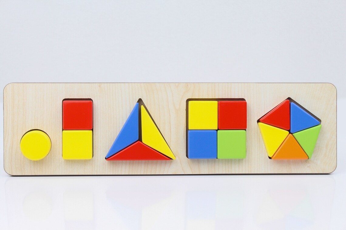 Geometric Shape Puzzle Natural Wood Puzzle for Baby & | Etsy