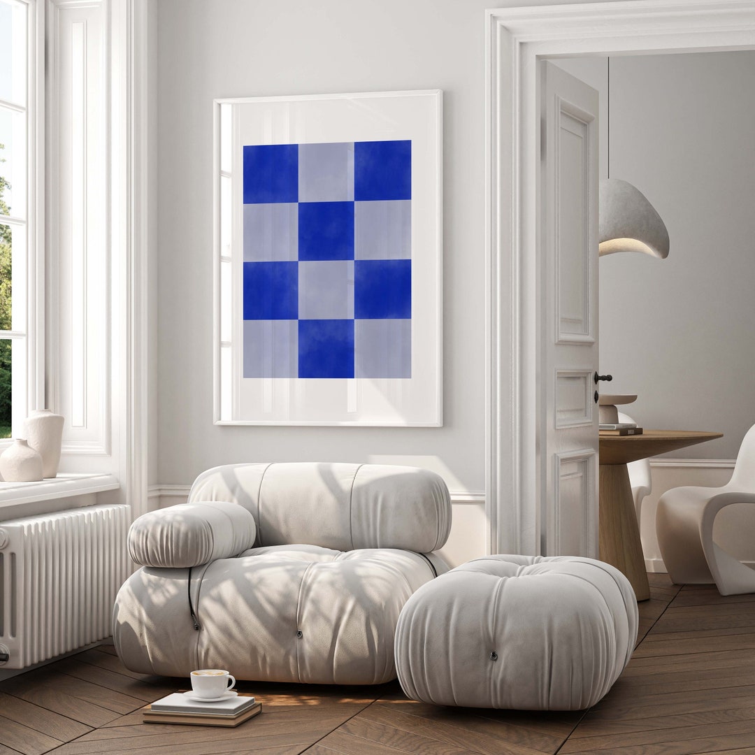 Checkered Wall Art, Cobalt Blue Print, Geometric Poster, Digital ...