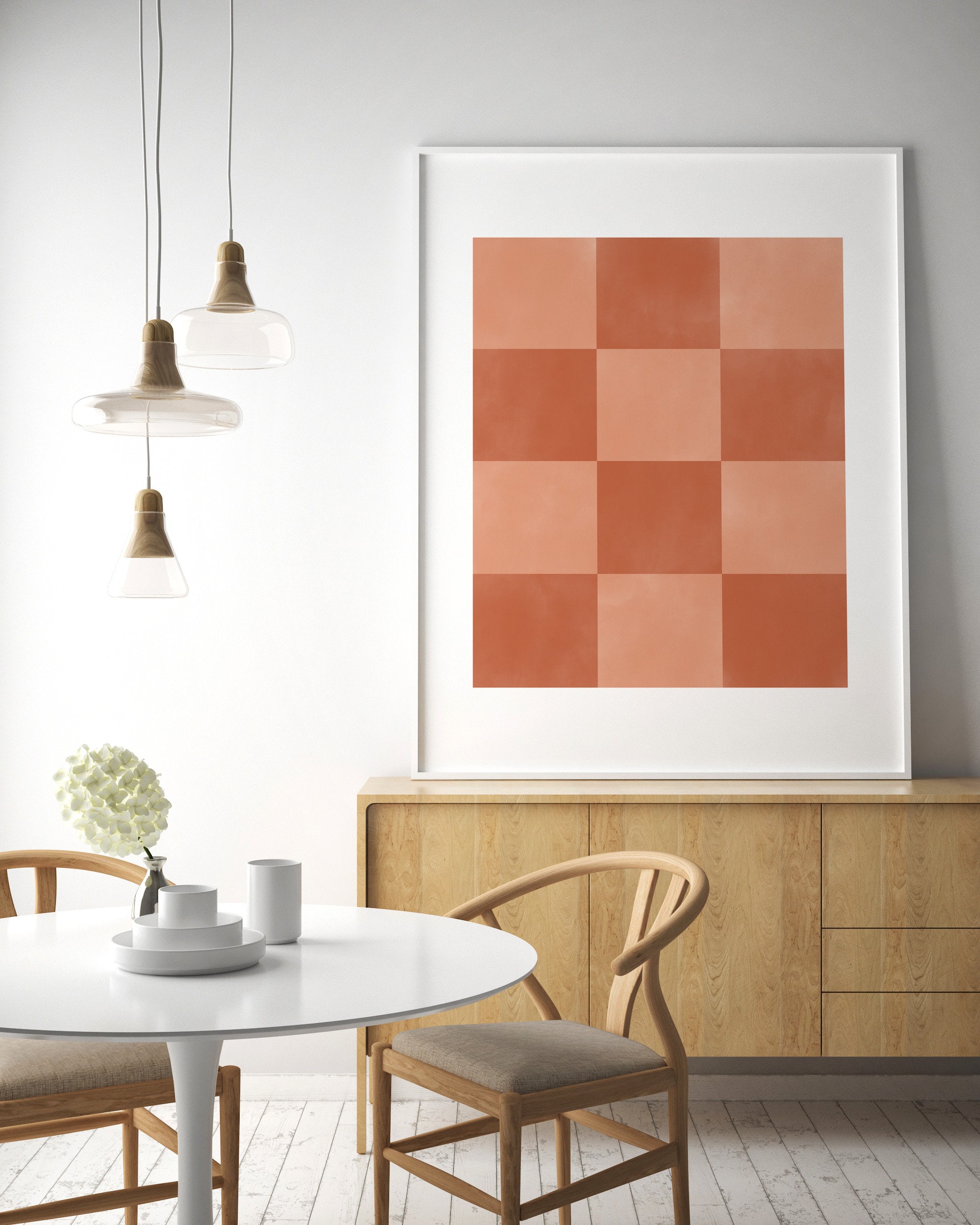 Terracotta Checkered Art Print: Minimalist Geometric Wall Decor ...