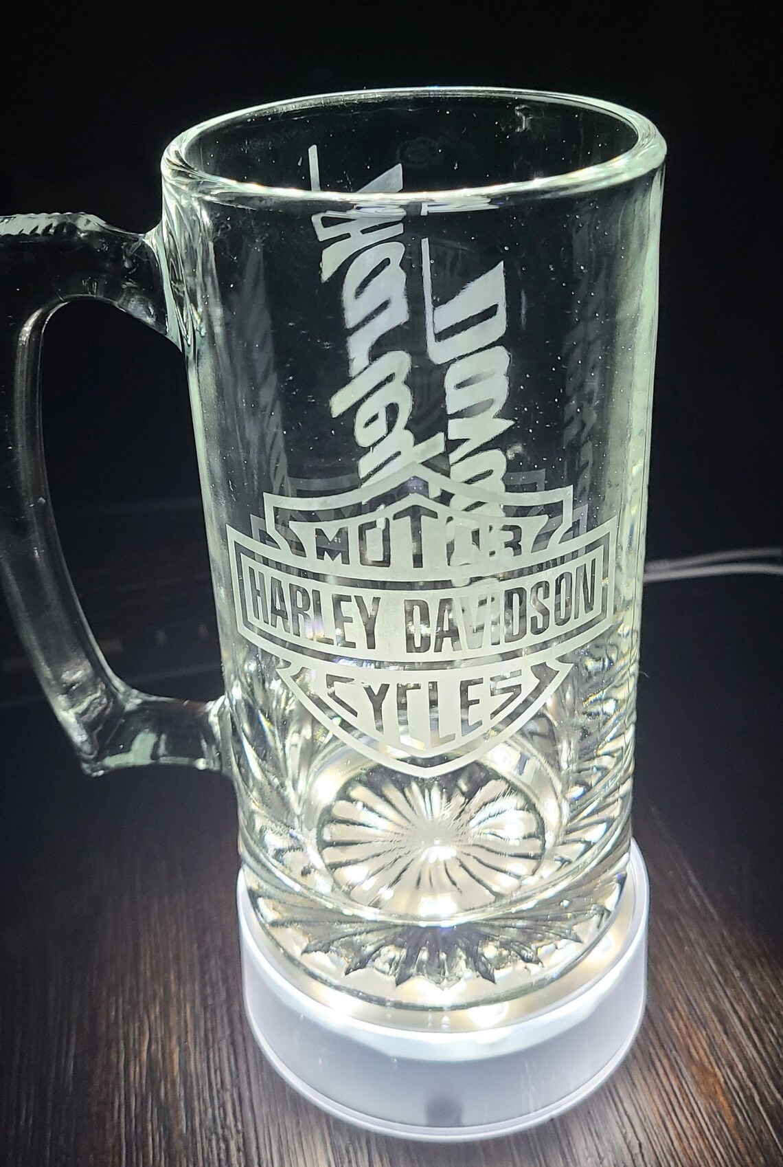Harley Davidson Etched Clear Glass Mug - Etsy