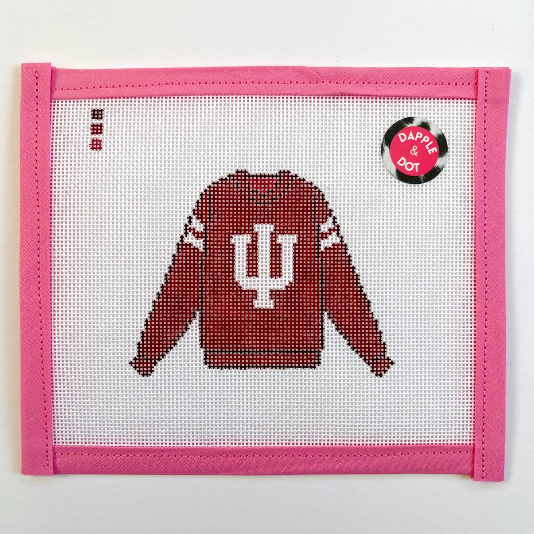 Indiana University IU Logo Crew Collegiate Sweater Painted Needlepoint ...