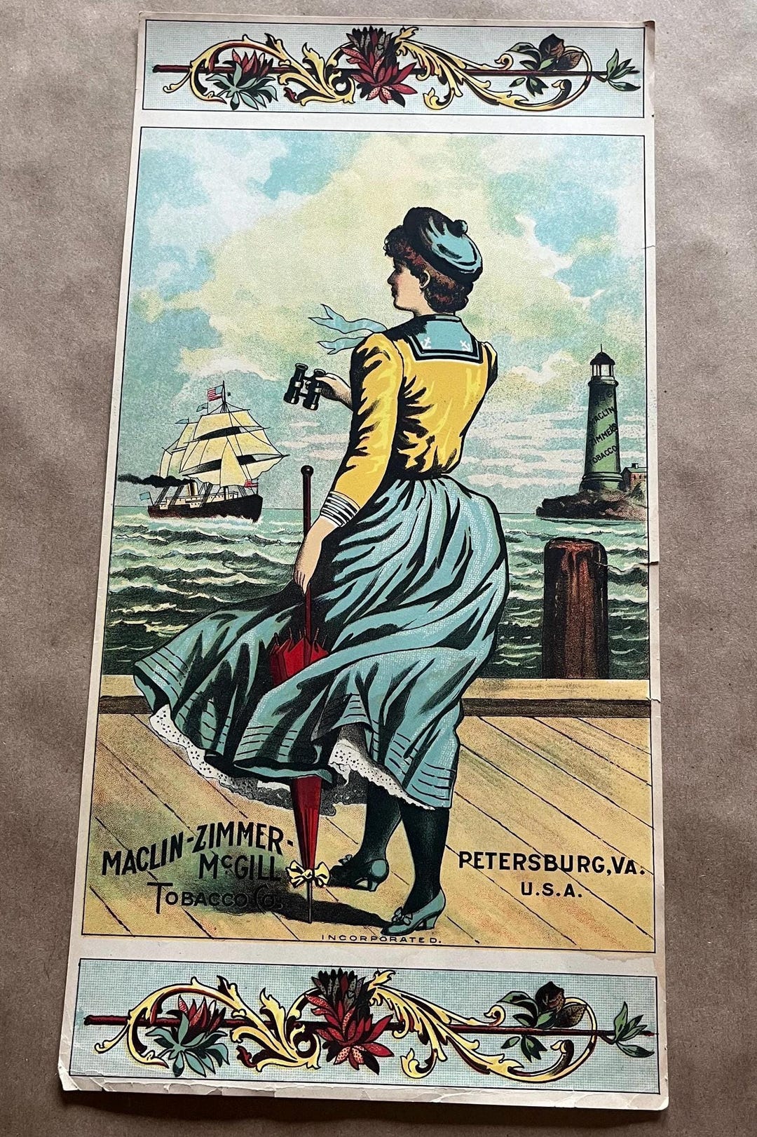 Antique A Hoen Lithograph of a Woman in Sailor Suit Crate Label Maclin ...