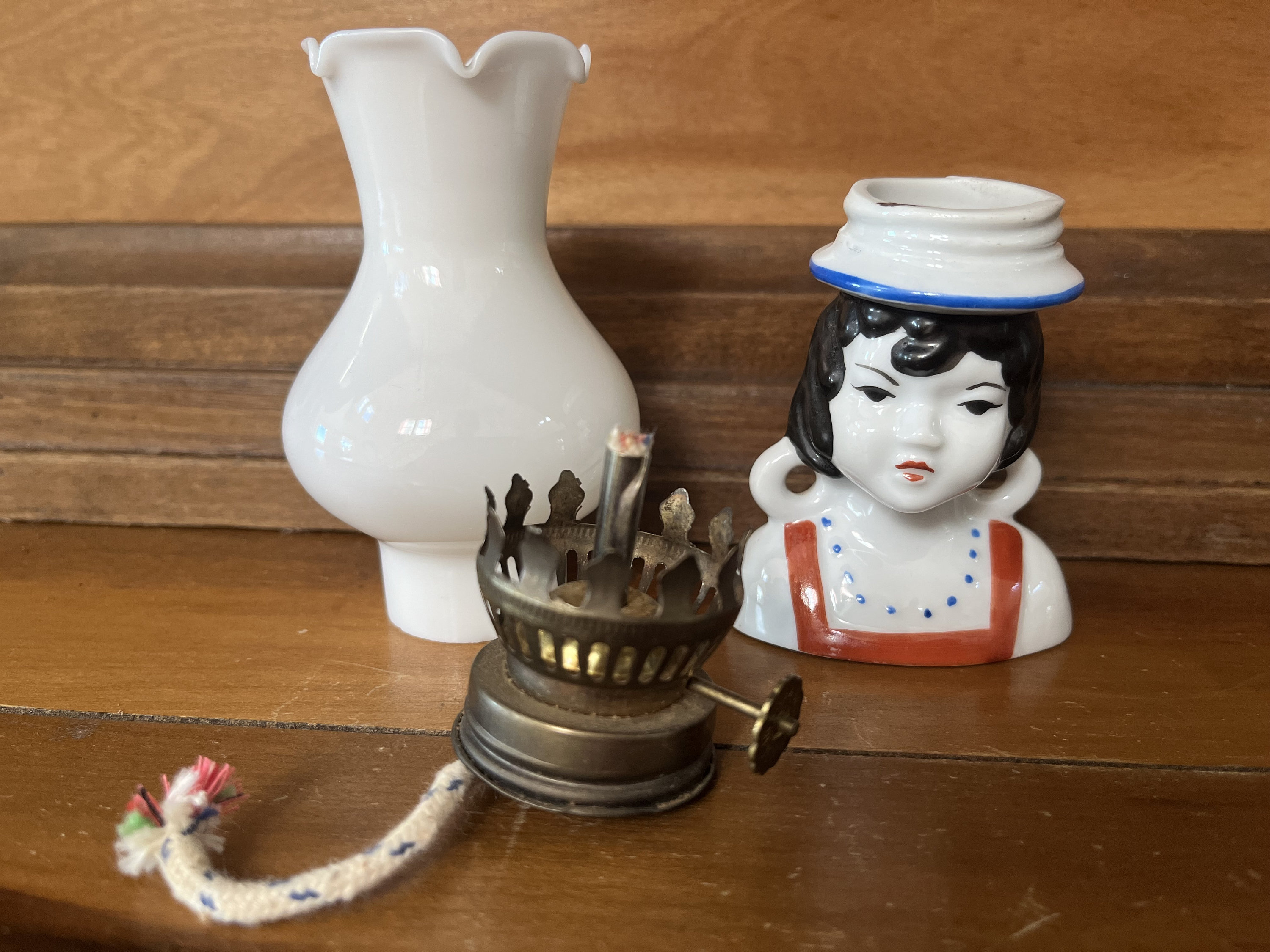 Vintage Lady Head Mini Oil Lamp Flapper Girl With Milkglass Shade - Etsy