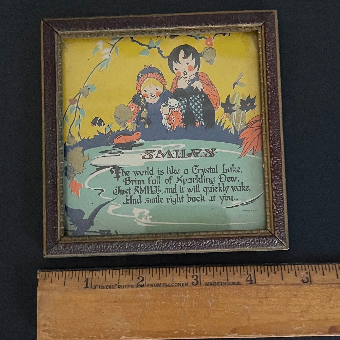 1920s Motto Graph Lithograph Print “smiles” Art Deco Children With ...