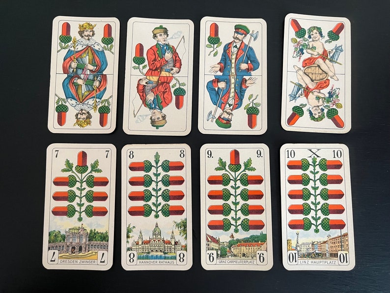 Antique German Playing Cards Feine Skat Karten Full Deck of 32 German ...