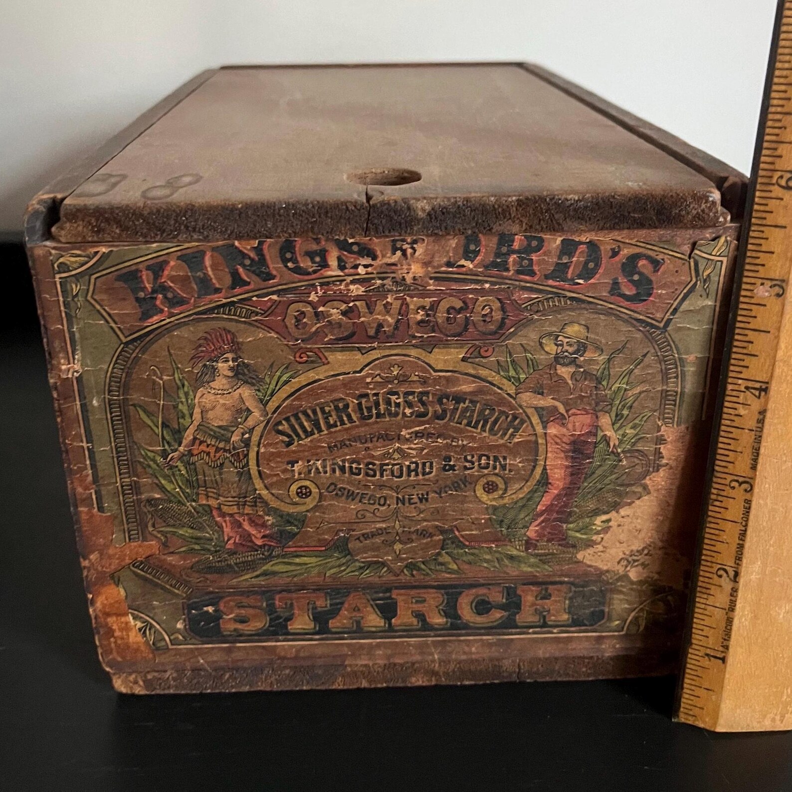 Antique Kingsford’s Oswego NY Silver Gloss Starch Wooden Box With Paper ...