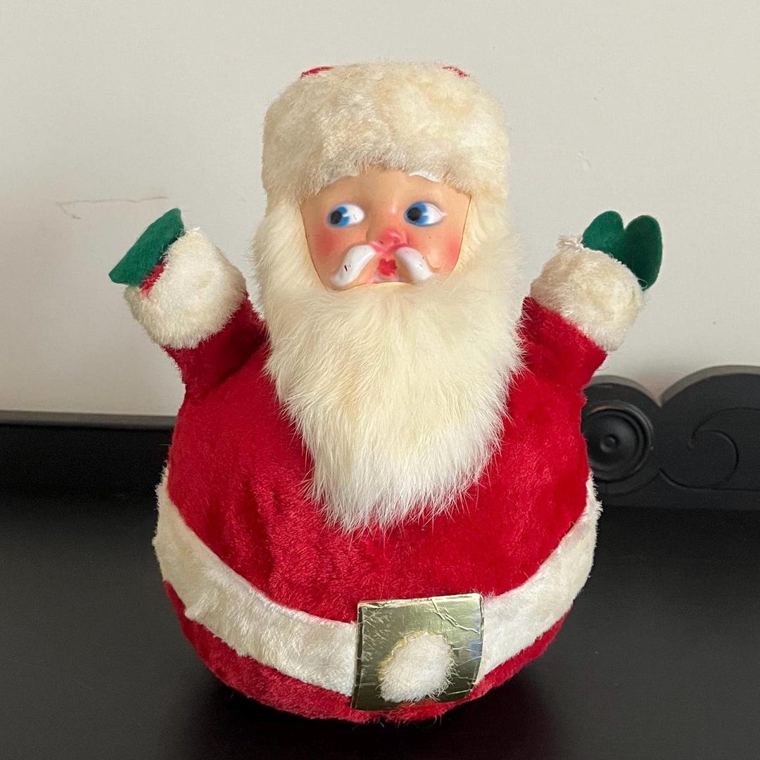 Vintage Rubber Baby Face Roly Poly Santa Rotating Music Box Jingle ...