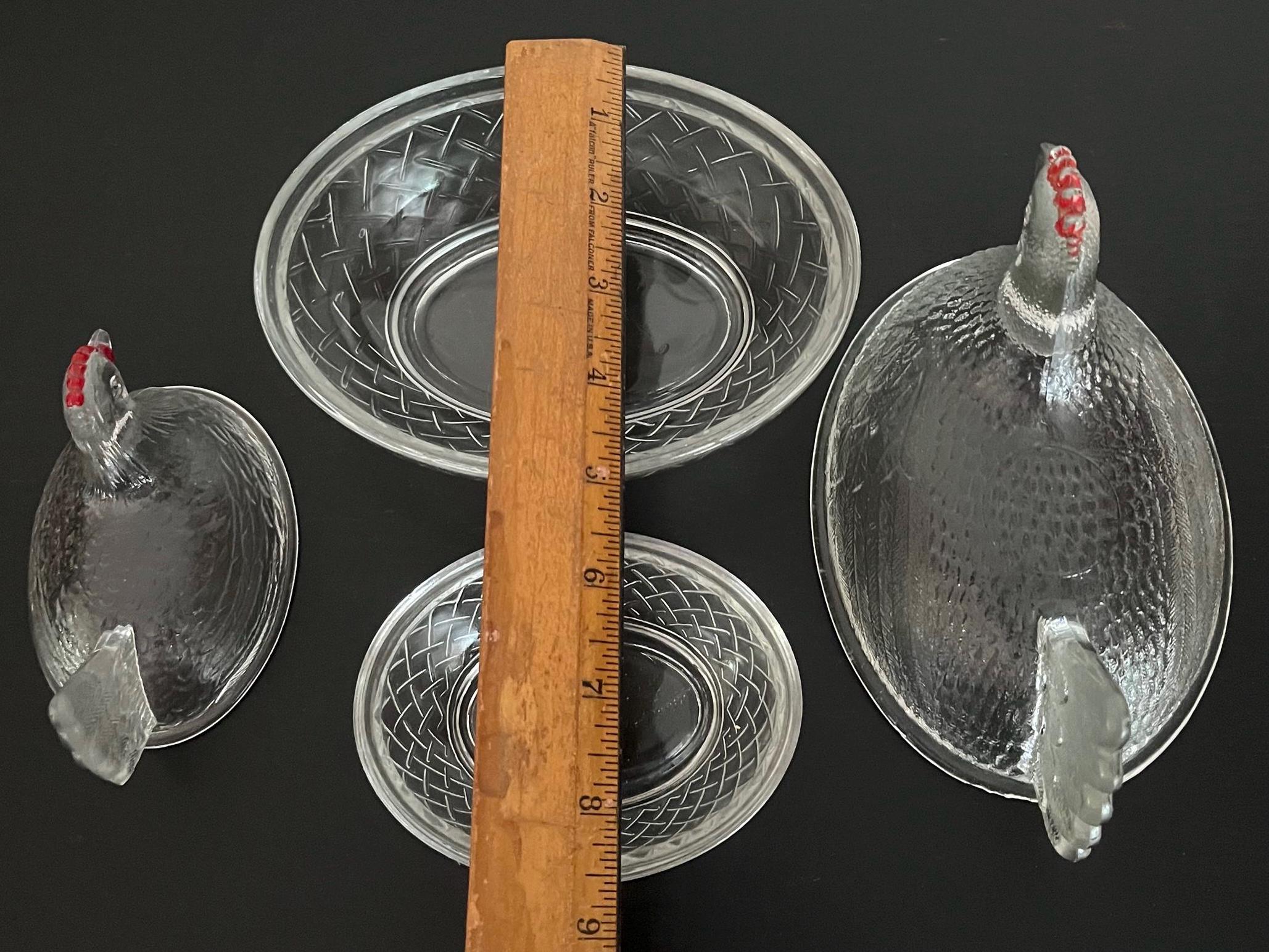 Vintage Pressed Glass Nesting Hens Chicken Dishes Clear Glass With Red ...