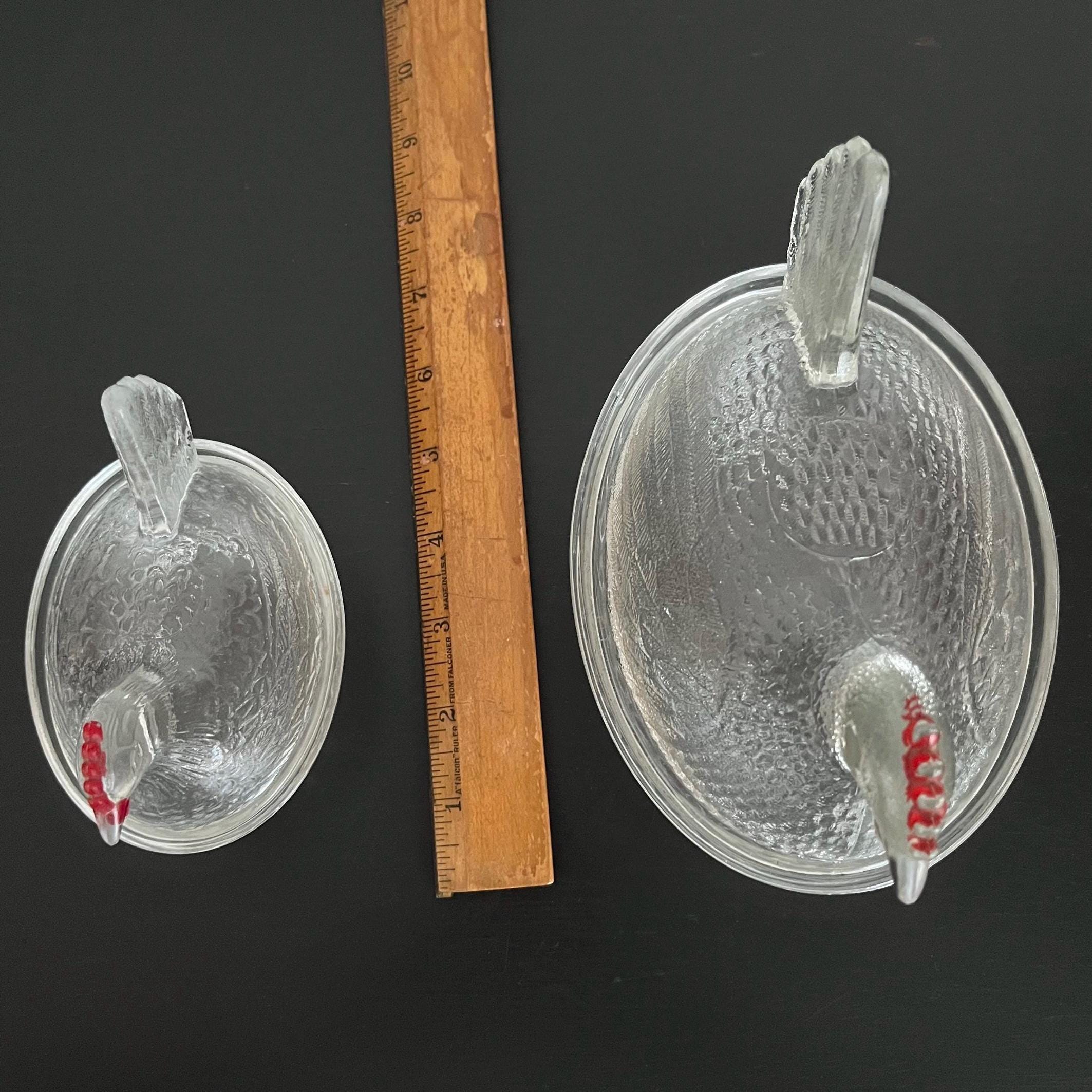 Vintage Pressed Glass Nesting Hens Chicken Dishes Clear Glass With Red ...