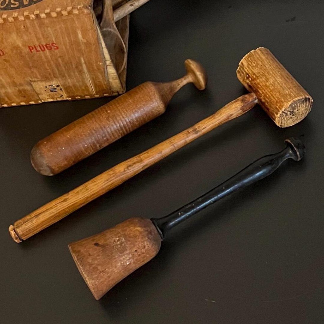 Primitive Kitchen Set of 3 Antique Pestle Masher and Mallet All ...