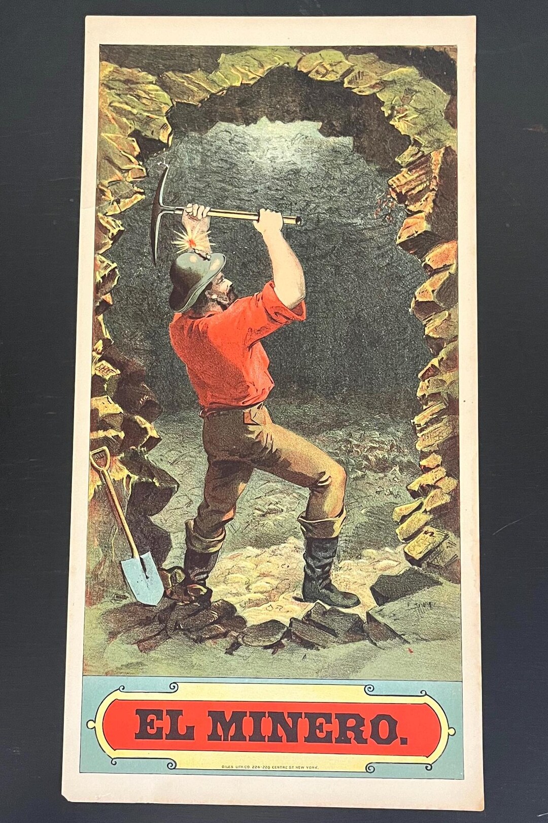 Antique Advertising Lithograph El Minero Crate End Label Miner Using ...