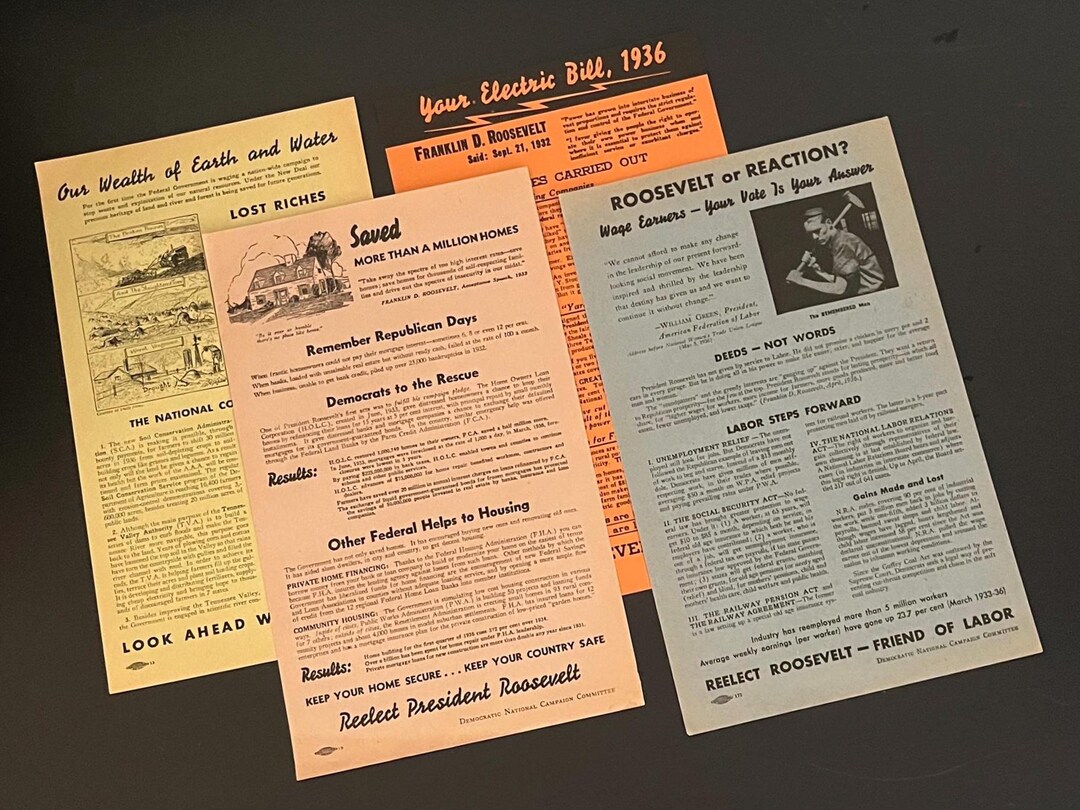 Original 1936 Re-elect Roosevelt Handbills Your Electric Bill Friend of ...