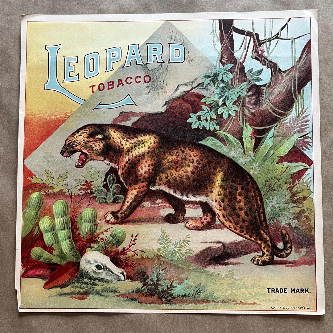 Antique Leopard Tobacco Lithograph Crate Label by A Hoen & Co Richmond ...