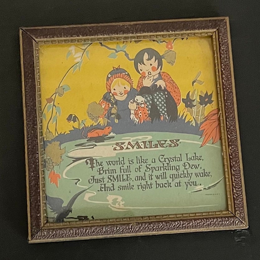 1920s Motto Graph Lithograph Print “smiles” Art Deco Children With ...